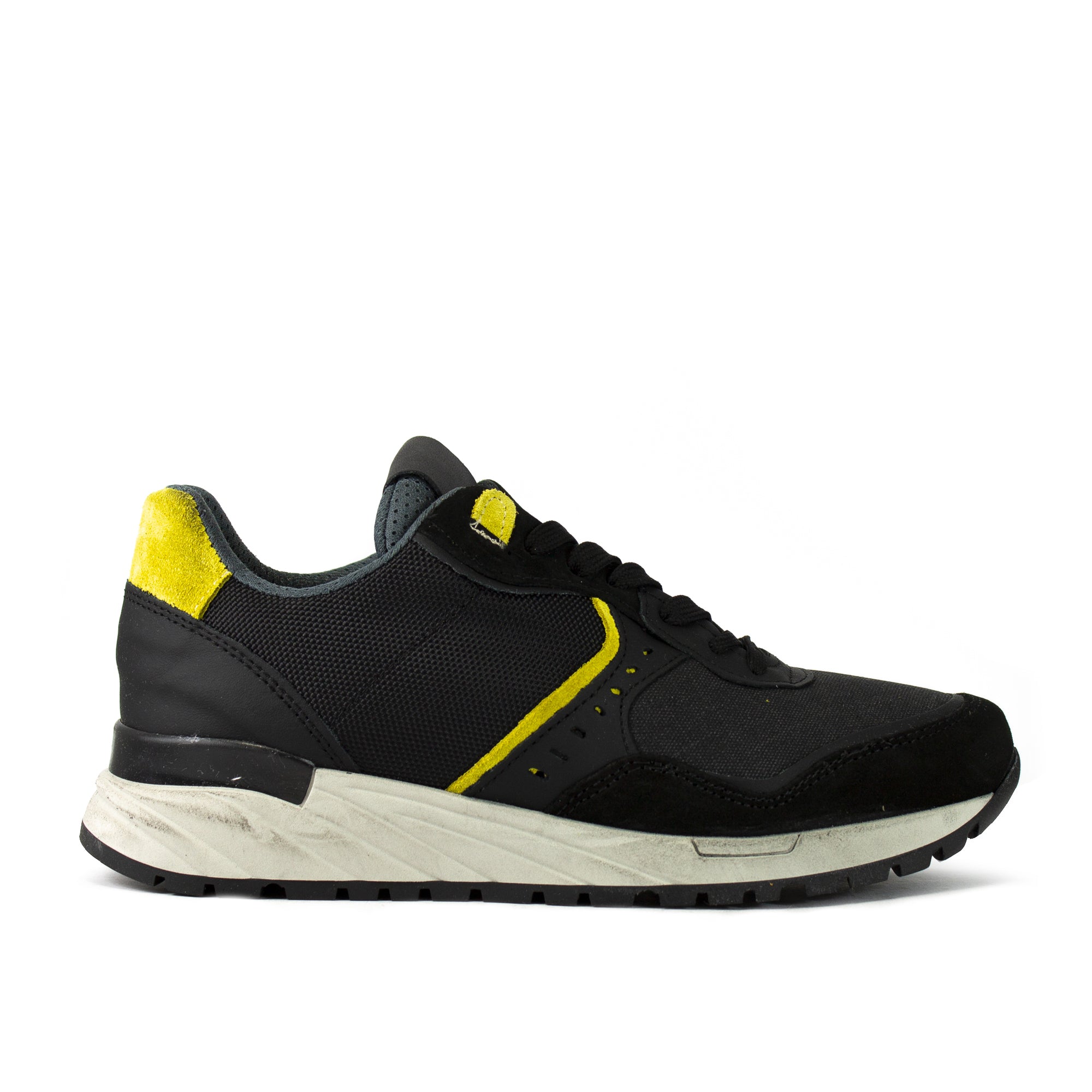 UNEKE NERO - TEMY - Sneakers running da uomo in nylon e dettagli gialli